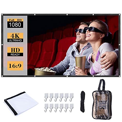 150 Inch Projector Screen & Cosmetics Bag Bundle, Hangable Outdoor Movie Screen with Hooks, Ropes, Portable Indoor & Outside Video Projection Screen