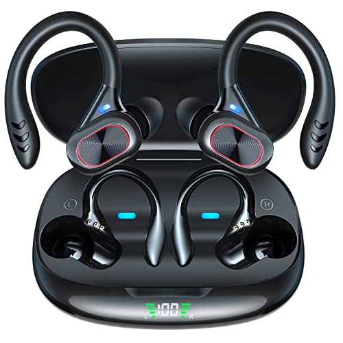 Bluetooth Headphones Wireless Earbuds with Wireless Charging Case Digital LED Display 48hrs Playtime Deep Bass Sport Earphones with Over Earhooks Built in Mic Sweatproof in Ear Headset for Gym