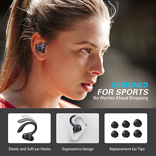 Bluetooth Headphones Wireless Earbuds with Wireless Charging Case Digital LED Display 48hrs Playtime Deep Bass Sport Earphones with Over Earhooks Built in Mic Sweatproof in Ear Headset for Gym