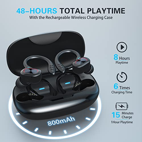 Bluetooth Headphones Wireless Earbuds with Wireless Charging Case Digital LED Display 48hrs Playtime Deep Bass Sport Earphones with Over Earhooks Built in Mic Sweatproof in Ear Headset for Gym