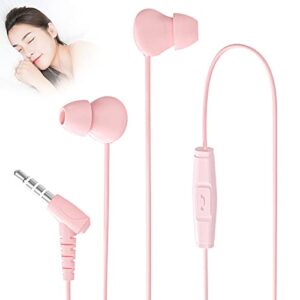 okcsc m16 sleep earbuds noise cancelling wired lightweight ultra-soft silicone in-ear headphone earplugs with microphone & volume control,3.5mm plug compatible for insomnia,air travel&meditation pink