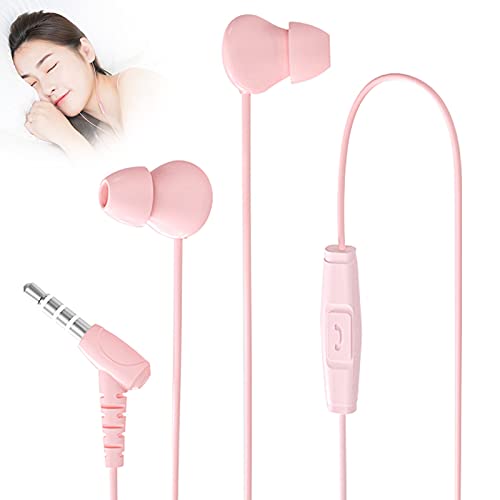 okcsc M16 Sleep Earbuds Noise Cancelling Wired Lightweight Ultra-Soft Silicone in-Ear Headphone Earplugs with Microphone & Volume Control,3.5mm Plug Compatible for Insomnia,Air Travel&Meditation Pink