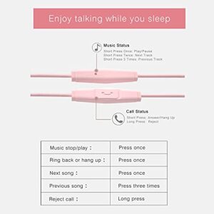 okcsc M16 Sleep Earbuds Noise Cancelling Wired Lightweight Ultra-Soft Silicone in-Ear Headphone Earplugs with Microphone & Volume Control,3.5mm Plug Compatible for Insomnia,Air Travel&Meditation Pink