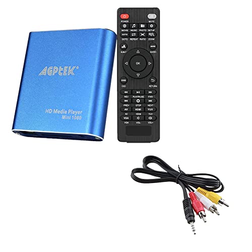 HDMI Media Player with Original AV Cables, Blue Mini 1080p Full-HD Ultra HDMI Digital Media Player for -MKV/RM- HDD USB Drives and SD Cards