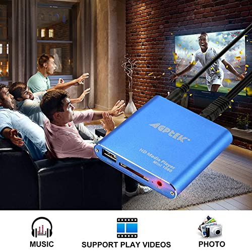 HDMI Media Player with Original AV Cables, Blue Mini 1080p Full-HD Ultra HDMI Digital Media Player for -MKV/RM- HDD USB Drives and SD Cards