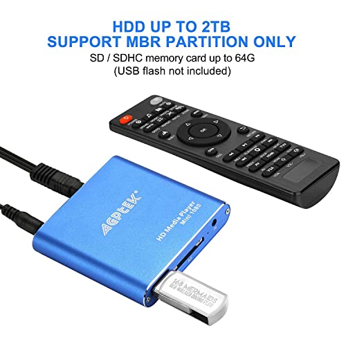 HDMI Media Player with Original AV Cables, Blue Mini 1080p Full-HD Ultra HDMI Digital Media Player for -MKV/RM- HDD USB Drives and SD Cards