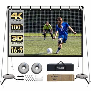 outdoor projector screens with stand 100 inch, 16:9 hd 4k portable indoor projection screen for home theater, foldable movie projector screens with carry bag for camping and recreational