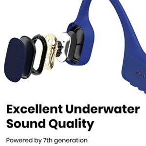 Shokz OpenSwim - Bone Conduction MP3 Waterproof Headphones for Swimming - Open-Ear Wireless Headphones, with Nose Clip and Earplug (Blue)