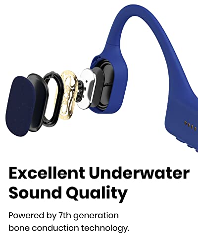 Shokz OpenSwim - Bone Conduction MP3 Waterproof Headphones for Swimming - Open-Ear Wireless Headphones, with Nose Clip and Earplug (Blue)