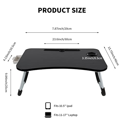 Lap Desk Foldable Bed Table Portable Multi-Function Laptop Bed Desk with Storage Drawer and Cup Holder, Notebook Stand Breakfast Bed Tray for Sofa, Bed, Terrace, Balcony, Garden