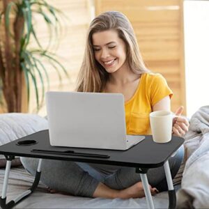 Lap Desk Foldable Bed Table Portable Multi-Function Laptop Bed Desk with Storage Drawer and Cup Holder, Notebook Stand Breakfast Bed Tray for Sofa, Bed, Terrace, Balcony, Garden