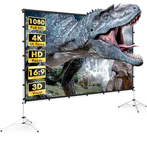 120 inch Projector Screen with Stand,Foldable Portable Projection Screen 16:9 4K HD Only Front Projections for Home Theater Backyard Cinema Office Meeting