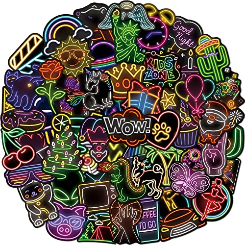 80 Pcs Cool Neon Sign Vinyl Stickers for Kids Teens Waterproof Water Bottle Stickers Pack for Laptop Phone Case Guitar Skateboard Helmet Bike Car Decals Party Favors Supplies Home Decor