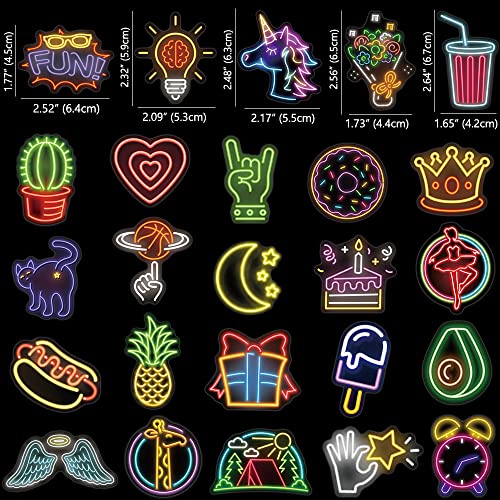 80 Pcs Cool Neon Sign Vinyl Stickers for Kids Teens Waterproof Water Bottle Stickers Pack for Laptop Phone Case Guitar Skateboard Helmet Bike Car Decals Party Favors Supplies Home Decor