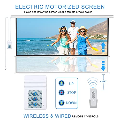 110" Motorized Projector Screen Electric Diagonal Automatic Projection 16:9 HD Movies Screen for Home Theater Presentation Education Outdoor Indoor W/Wireless Remote and Wall/Ceiling Mount (White)