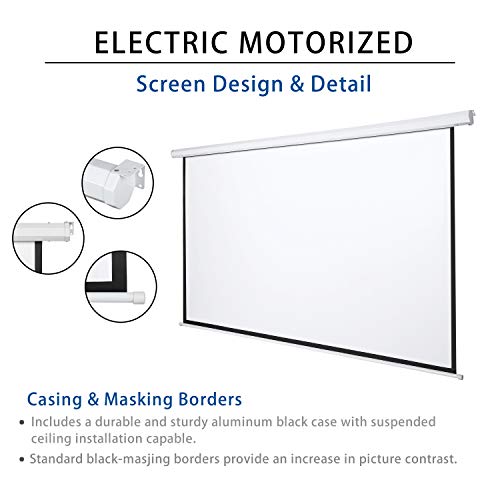 110" Motorized Projector Screen Electric Diagonal Automatic Projection 16:9 HD Movies Screen for Home Theater Presentation Education Outdoor Indoor W/Wireless Remote and Wall/Ceiling Mount (White)