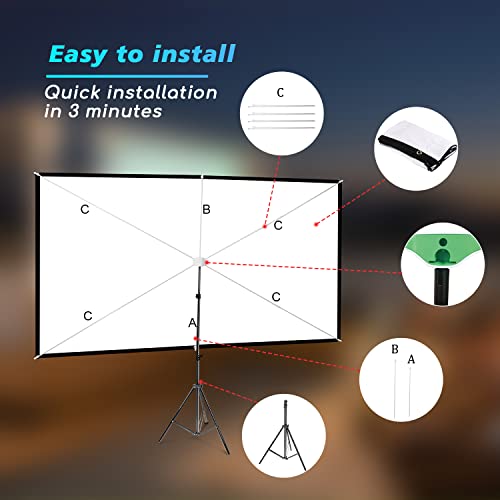 New Upgrade Projector Screen with Stand and Wall Stand, OWLENZ Polyester 100 inch 16:9 4K HD Portable Anti Crease Projection Screen for Home Theater Cinema Indoor Outdoor Movie Video Film Screen