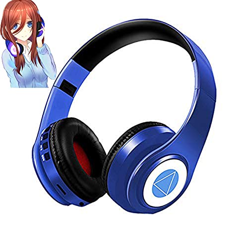 Nakano Miku Bluetooth Headphones, Hi-Fi Stereo Wireless Over Ear Headphones with Built-in Mic, The Quintessential Quintuplets Manga Cartoon Cosplay Prop for Family Leisure, Party, Travel - Blue