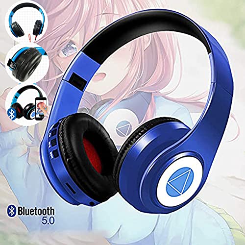 Nakano Miku Bluetooth Headphones, Hi-Fi Stereo Wireless Over Ear Headphones with Built-in Mic, The Quintessential Quintuplets Manga Cartoon Cosplay Prop for Family Leisure, Party, Travel - Blue