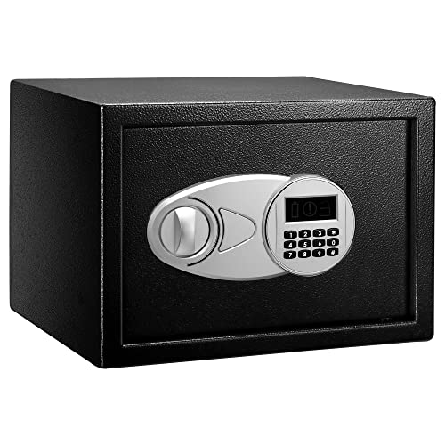 Amazon Basics Steel Security Safe and Lock Box with Electronic Keypad - Secure Cash, Jewelry, ID Documents - 0.5 Cubic Feet, 13.8 x 9.8 x 9.8 Inches