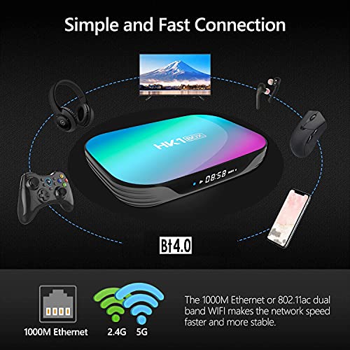 Sofobod HK1 Box Smart TV Box Android 9.0, 4GB RAM 32GB ROM, S905X3 Quad Core 64bit Cortex-A55, GPU G31 MP2, 2.4G/5G Dual WiFi BT4.0 H.265 Decoding LAN 1000 RJ-45, HD 8K：HK1BOX 4+32