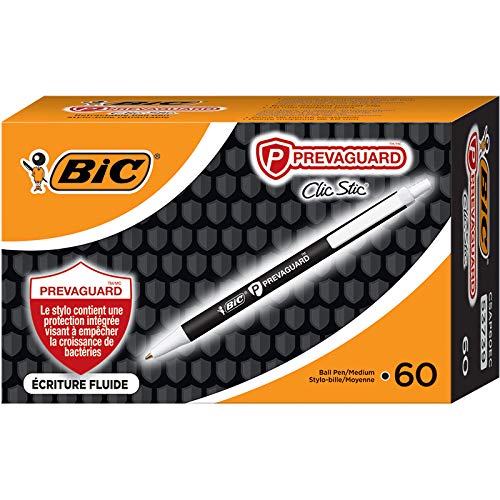 BIC PrevaGuard Clic Stic Ballpoint Pen, Black, 60-Count