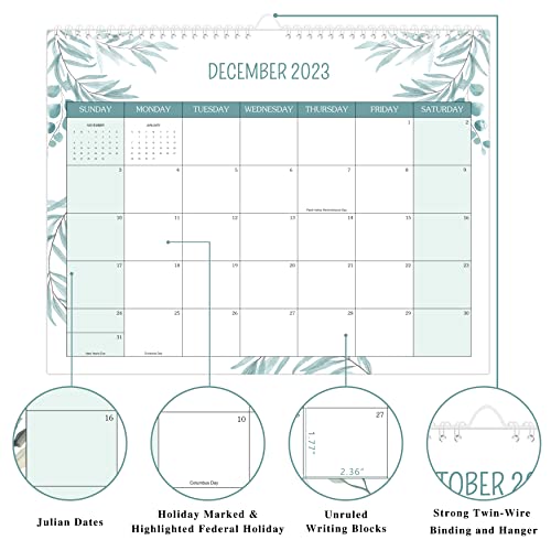 Calendar 2023 - 12 Month Wall Calendar From January 2023 to December 2023.15" X 11.8" Large Twin-Wire Binding Monthly Weekly Planner Academic Calendar