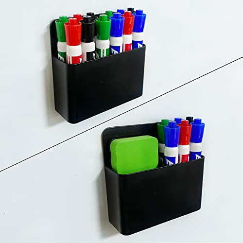 2 Pack Magnetic Dry Erase Marker Holder, Whiteboard Marker Holder, magnetic Marker Pen Pencil Organizer for Whiteboards, Refrigerator(Black)