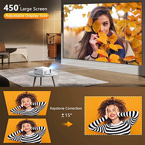 HD 1080P 5G WiFi Bluetooth Projector, 450" Display, AILESSOM 15000LM 4K Support Projector for Outdoor Movies, Full Sealed Optical Movie Projector Compatible with TV Stick/iOS/Android/PS5