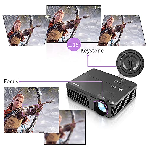 Full HD 1080P Projector 7500LM, Indoor Outdoor Movie Projector with 50,000 Hours LED Lamp Life, 200" Home Theater Projector Video Gaming for iOS Android Smart Phone/PC/Laptop/DVD/TV Stick/HDMI/USB/VGA