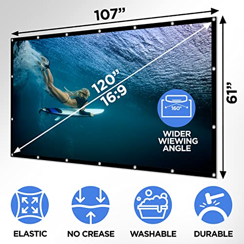 Shop Square Projector Screen - 120 inch Projector Screen for Outdoor Theater, Movie Viewing, Camping, Indoor Use - Foldable, Anti-Crease, Double-Sided Projection Monitor - 20 Hooks & 2 Ropes Included