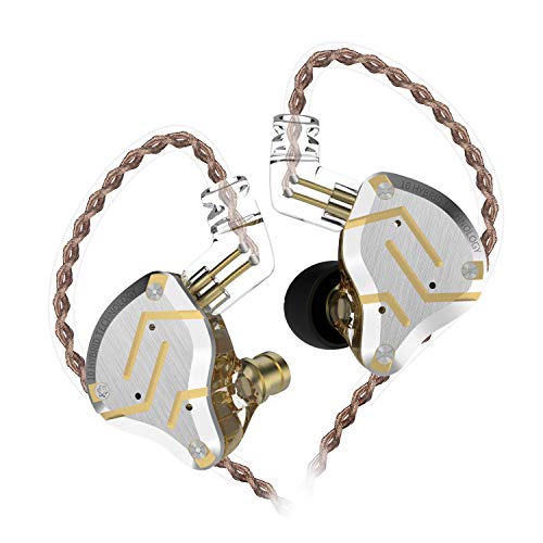 KZ ZS10 Pro 4BA+1DD 5 Driver in-Ear HiFi Metal Earphones with Stainless Steel Faceplate, 2 Pin Detachable Cable mids Vocal Earbuds zs10 pro kz (Gold,No mic)