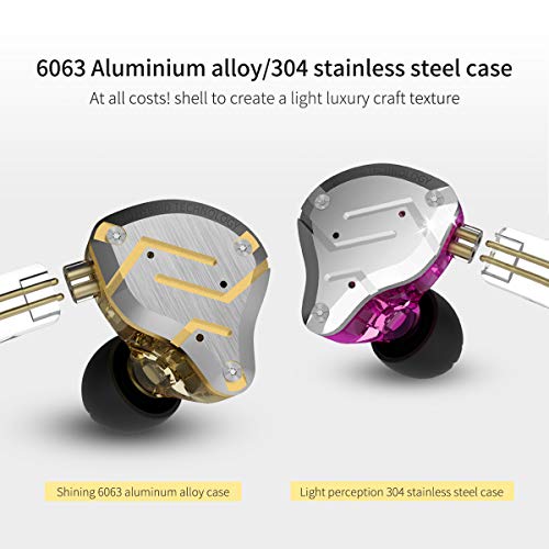 KZ ZS10 Pro 4BA+1DD 5 Driver in-Ear HiFi Metal Earphones with Stainless Steel Faceplate, 2 Pin Detachable Cable mids Vocal Earbuds zs10 pro kz (Gold,No mic)