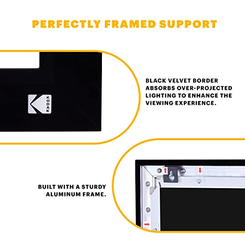 KODAK Projector Screen | 120” Fixed Frame Home Projection Screen with Black Velvet Frame, Durable PVC & Wall Mount Kit | 160° View Angle, 16:9, 1.1, Full HD 4K 8K & Active 3D Ready for Movies & Gaming