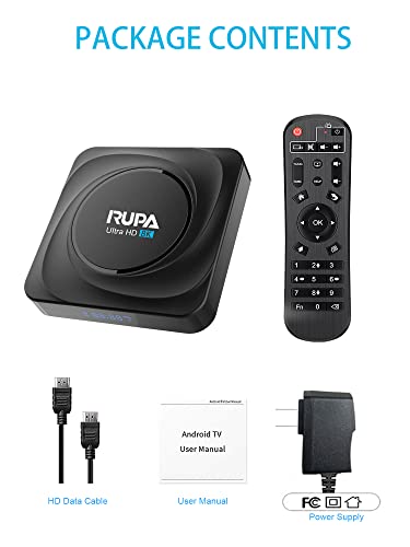 8K Android TV Box 11.0, RUPA Smart TV Box RK3566 4-Core 64 Bits, 4GB RAM 32GB ROM Android Box with 1000M LAN Dual WiFi 2.4G/5G, Support 8K/6K/4K 3D BT4.0 USB 3.0 Android TV Box