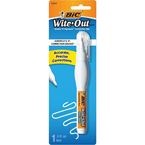 BIC Wite-Out Brand Shake 'n Squeeze Correction Pen, 8 ML Correction Fluid, 1 Count Pack of white Correction Pens, Fast, Clean and Easy to Use Pen Office or School Supplies