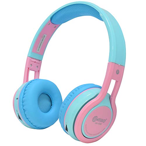 Contixo KB-2600 Cotton Candy Color Kids Headphones - Wireless Headphones for Kids - Premium Sound Limit - Long Lasting Battery - Built-in Mic - Children Bluetooth Headphones for Boys Girls (Blue Pink)