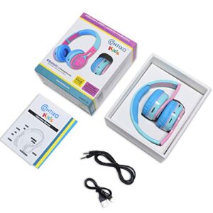 Contixo KB-2600 Cotton Candy Color Kids Headphones - Wireless Headphones for Kids - Premium Sound Limit - Long Lasting Battery - Built-in Mic - Children Bluetooth Headphones for Boys Girls (Blue Pink)