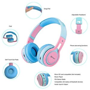 Contixo KB-2600 Cotton Candy Color Kids Headphones - Wireless Headphones for Kids - Premium Sound Limit - Long Lasting Battery - Built-in Mic - Children Bluetooth Headphones for Boys Girls (Blue Pink)