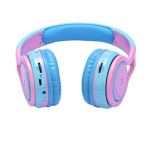 Contixo KB-2600 Cotton Candy Color Kids Headphones - Wireless Headphones for Kids - Premium Sound Limit - Long Lasting Battery - Built-in Mic - Children Bluetooth Headphones for Boys Girls (Blue Pink)