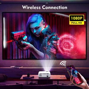 Cibest WiFi Projector Native 1080p, 8000L Mini Projector with High Contrast of 9000:1, Full HD Projector Compatible with iPhone, Android, TV Stick, etc. Comes with Projector Screen