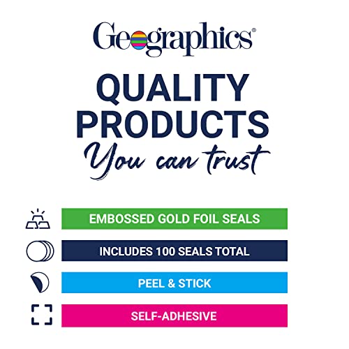 Geographics Gold Foil Award Certificate Seals, Embossed Official Seal of Excellence, 2 inch (Set of 100)