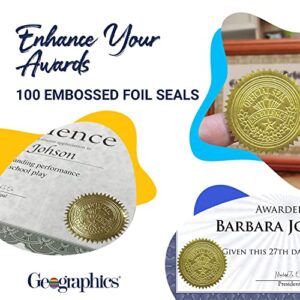 Geographics Gold Foil Award Certificate Seals, Embossed Official Seal of Excellence, 2 inch (Set of 100)