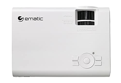 Ematic EPJ590WH Portable Projector 800 x 480 Native Resolution Support 1080p Video Source, Gaming Console, PC, Laptop, Streaming Devices and More