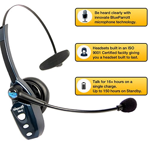 Global Teck Bundle of KX-TCA285 and KX-TCA385 Compatible Bluetooth Headset - BlueParrott 250-XT Bluetooth Headset Includes Car Charger and Extra Cushions