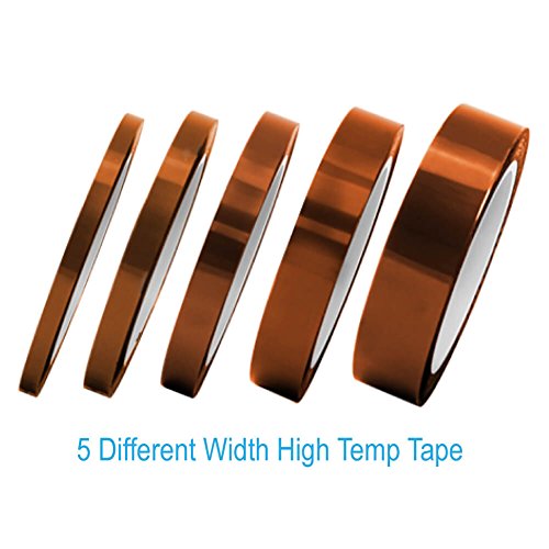 Selizo High Temp Tape, 5 Pack Multi – Sized 1/8”, 15/64”, 15/64”, 15/32”, 5/64”, Heat Resistance Up to 280℃ (536℉)