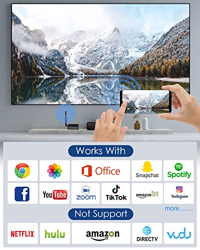 Wireless Display Adapter, HDMI/TV Display Adapter, No Setup or APP, Supports Miracast, Airplay, DLNA, for iPhone iOS, Android, Windows, Mac OS Casting/Mirroring to TV/Projector/Monitor