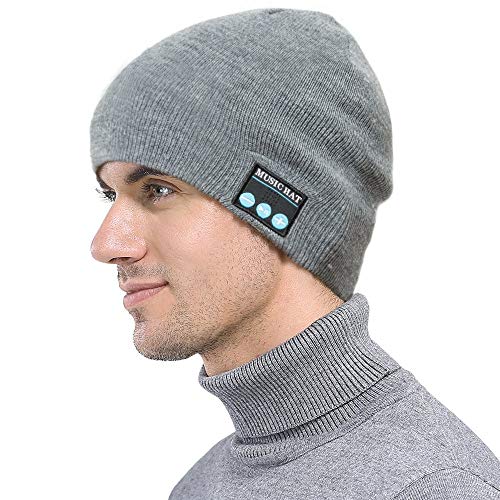 BioRing, Unisex Beanie Hat with Bluetooth Headphones Earphones, Music Hat with Mic. Compatible with All iPhone Samsung Android iPad iPod PC, Handsfree for Phone Call and Sports (Gray)