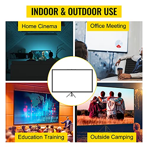 VEVOR Tripod Projector Screen with Stand 90 inch 16:9 4K HD Projection Screen Stand Wrinkle-Free Height Adjustable Portable Screen for Projector Indoor & Outdoor for Movie, Home Cinema, Gaming, Office