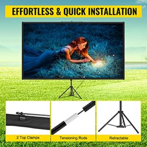 VEVOR Tripod Projector Screen with Stand 90 inch 16:9 4K HD Projection Screen Stand Wrinkle-Free Height Adjustable Portable Screen for Projector Indoor & Outdoor for Movie, Home Cinema, Gaming, Office